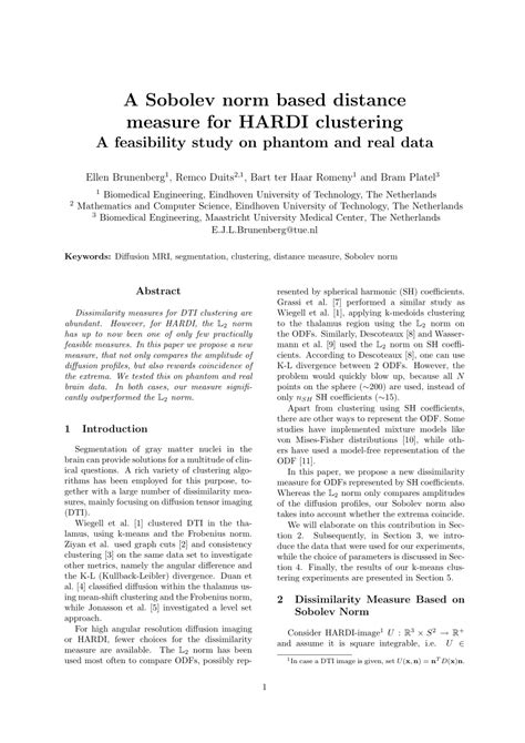 PDF A Sobolev Norm Based Distance Measure For HARDI Clustering A