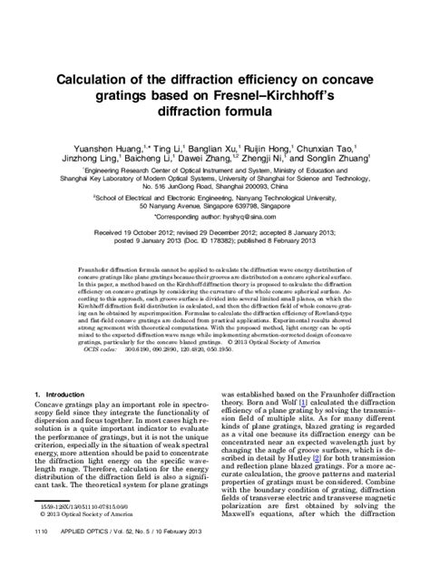 Pdf Calculation Of The Diffraction Efficiency On Concave Gratings Based On Fresnel Kirchhoffs