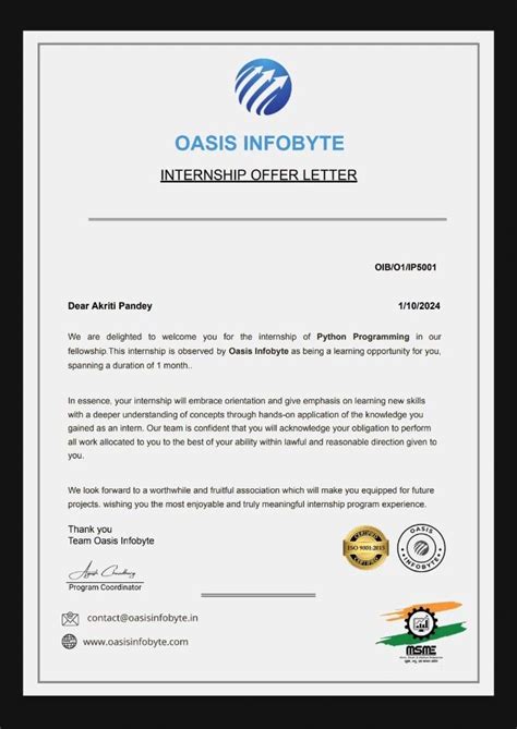 Akriti Pandey On Linkedin Python Python Internship Python Oasisinfobyte Careergrowth Excited