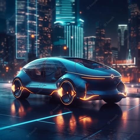 Premium Ai Image Futuristic Electric Vehicle Ev System Nighttime Scene With Electric Car
