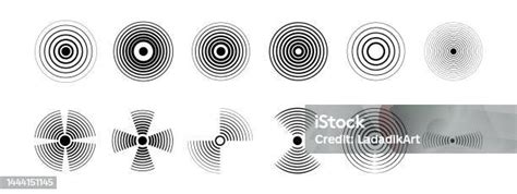 블랙 소나 웨이브 컬렉션 신호 감지 표시기 펄스 모니터 서클 레이더 사운드 주파수 디지털 라디오 감지기 로고 벡터 표적 또는 통증 신호 기호 시합에 대한 스톡 벡터 아트 및