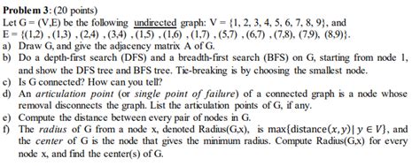 Solved Problem 3 20 Points Let G V E Be The Following Chegg Com