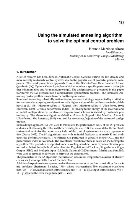 Pdf Using Simulated Annealing Algorithm To Solve The Optimal Control Problem