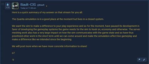 statement on the current development of quanta from cig r starcitizen