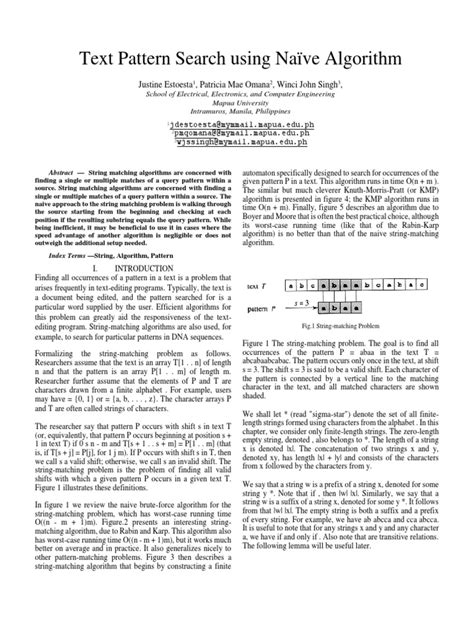 Text Pattern Search Using Naïve Algorithm Justine Estoesta Patricia