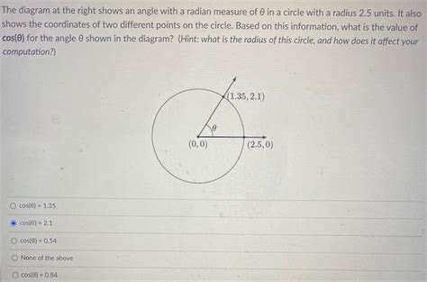 Solved The Diagram At The Right Shows An Angle With A Radian Chegg Com