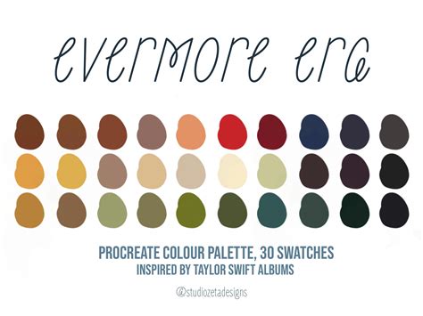 Taylor Swift Evermore Inspired Procreate Color Palette 30 Swatches Instant Digital Download