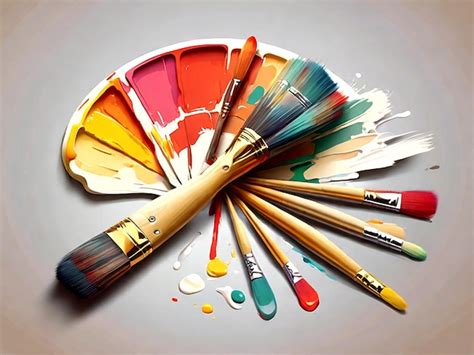 터 페인트 브러쉬와 컬러 팔레트 분리 프리미엄 벡터