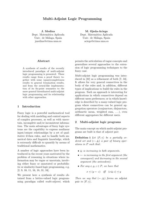 Pdf Multi Adjoint Logic Programming