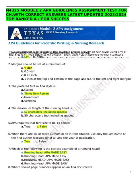 N4325 Module 2 Apa Guidelines Assignment Test For Ch With Correct Answers Latest Updated 2023