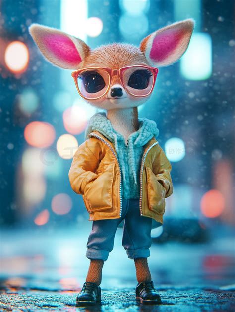 蓝色裤子ai数字艺术 Rue时髦鹿ip设计卡通风成年狐狸大耳朵太阳镜粉色外套蓝色裤子梦幻清新插画 Ai立体元素免费下载 Png格式 928像素 编号71405116 千图网