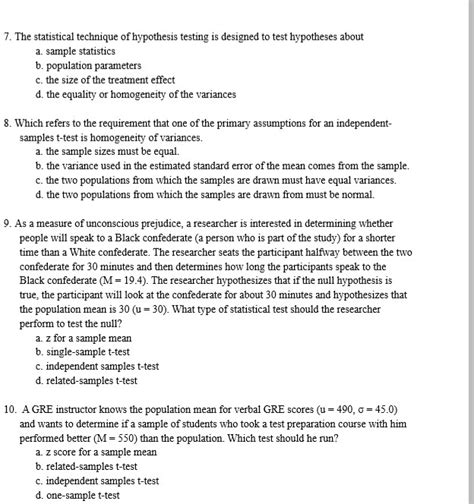 The Statistical Technique Of Hypothesis Testing Is Designed To Test Hypotheses About Sample