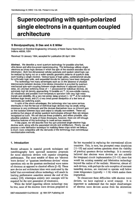 Pdf Supercomputing With Spin Polarized Single Electrons In A Quantum Coupled Architecture