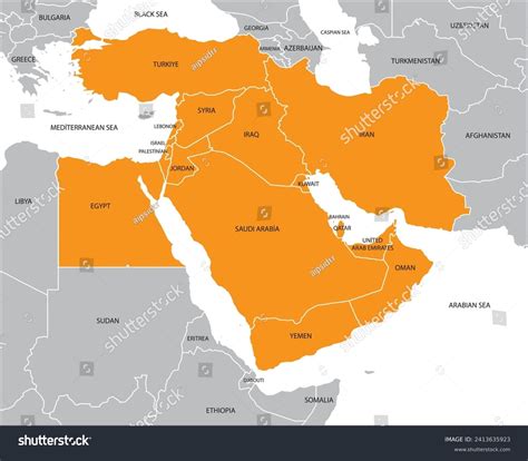 middle east countries map countries middle stock vector royalty free 2413635923 shutterstock
