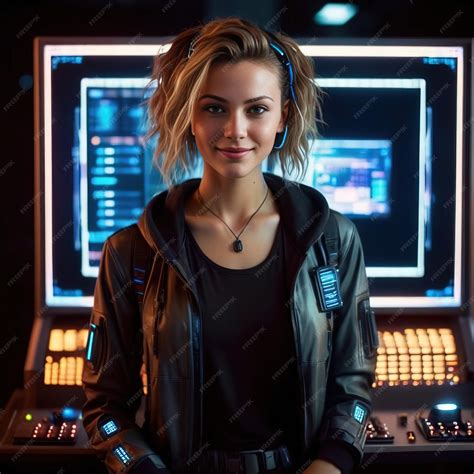 Premium Photo Futuristic Scifi Cyberpunk Hacker Woman Analyzing