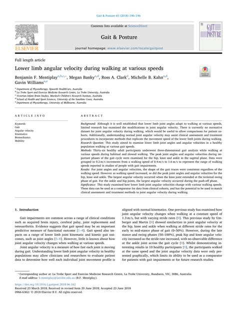 Pdf The Effect Of Walking Speed On Lower Limb Angular Velocity