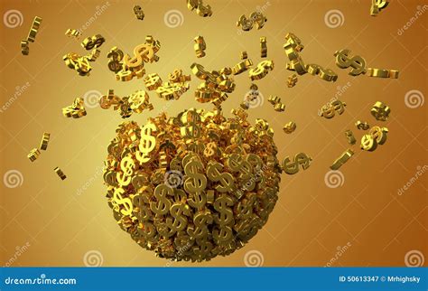 Exploding Golden Dollar Symbols Sphere Stock Illustration