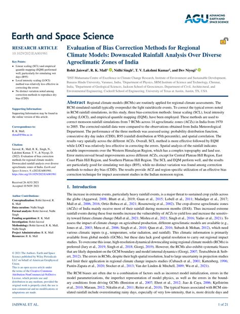 Pdf Evaluation Of Bias Correction Methods For Regional Climate Models Downscaled Rainfall