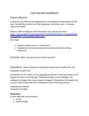 Cell Size Lab Worksheet Pdf Cell Size Lab Worksheet Project Objective In This Lab You Will