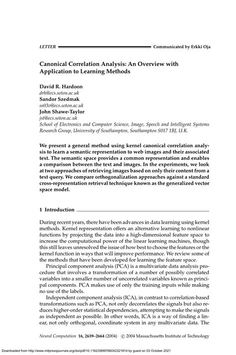 Canonical Correlation Analysis An Overview With Application To Learning Methods Docslib