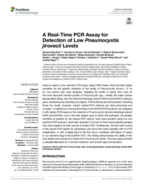 Pdf A Real Time Pcr Assay For Detection Of Low Pneumocystis Jirovecii Levels