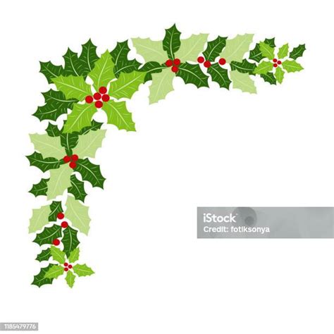 การตกแต่งสีเขียวปีใหม่จากกิ่งฮอลลี่ที่มีใบและผลเบอร์รี่สีแดง พวงหรีดรื่นเริง พวงมาลัย ภาพประกอบ