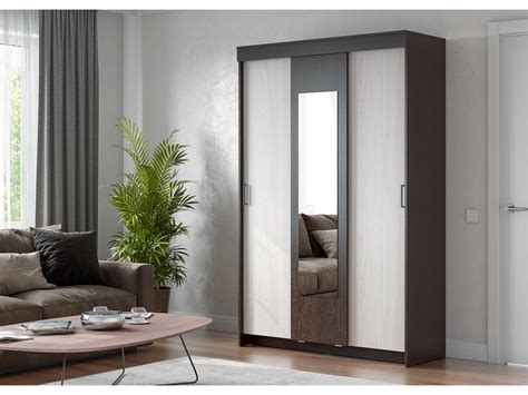 Купить Шкаф купе ШКП 2 с одним зеркалом ЛДСП Венге ЛДСП Венге ЛДСП Ясень анкор светлый ИП