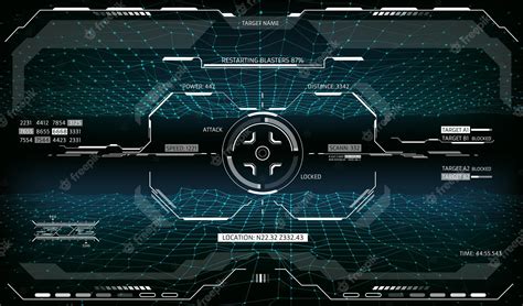 Hud 목표 조준 제어 미래형 디스플레이 모니터 화면 인터페이스 벡터 공상 과학 Ui 프레임 광학 조준 우주선 십자선