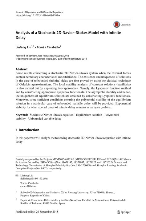 Pdf Analysis Of A Stochastic 2d Navier Stokes Model With Infinite Delay
