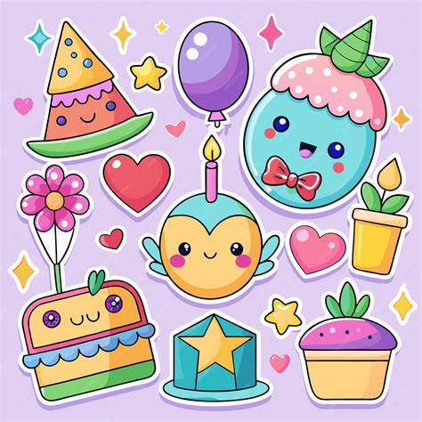 Cute Cartoon Sticker Set With Happy Birthday Themes Premium Ai