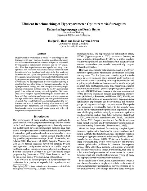 Efficient Benchmarking Of Hyperparameter Optimizers Via Surrogates Uni Freiburg Holger H Hoos