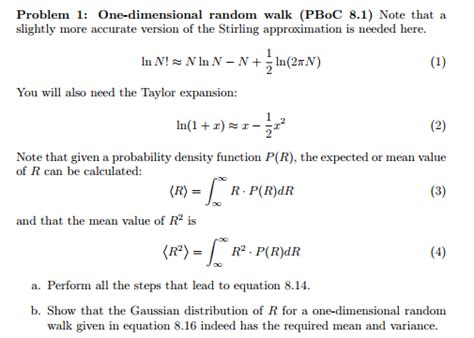 Problem One Dimensional Random Walk PBoC Chegg