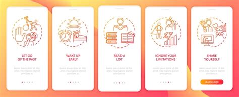 Premium Vector Self Development Tips Red Onboarding Mobile App Page Screen With Concepts