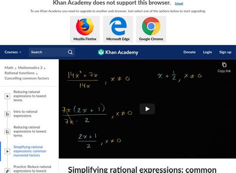 Khan Academy Simplifying Rational Expressions Common Monomial Factors