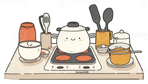 Cute Kitchen Utensils On A Stovetop 55494414 Png