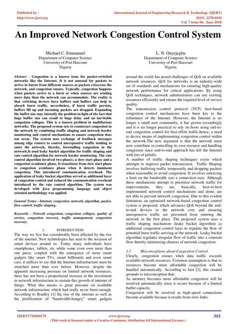Pdf An Improved Network Congestion Control System