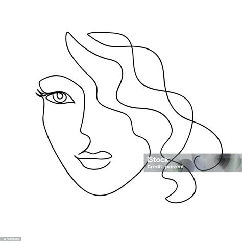 추상적인 여자는 물결 모양의 머리와 얼굴 흑백 핸드 그린 라인 아트 윤곽선 벡터 그림 곱슬 머리에 대한 스톡 벡터 아트 및 기타 이미지 곱슬 머리 라인아트 선