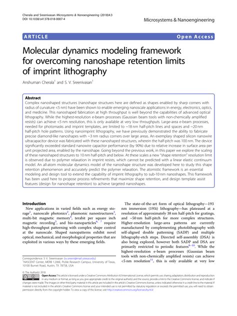 Pdf Molecular Dynamics Modeling Framework For Overcoming Nanoshape Retention Limits Of Imprint