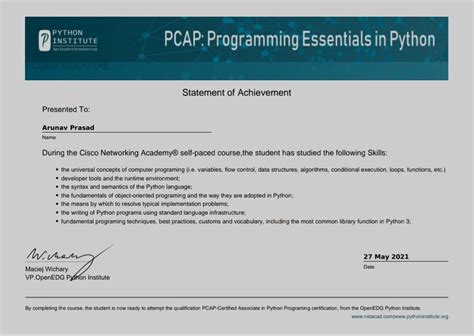 Arunav P On Linkedin Completed The Programming Essentials In Python Organized By Python