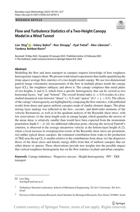 Flow And Turbulence Statistics Of A Two Height Canopy Model In A Wind Tunnel Request Pdf