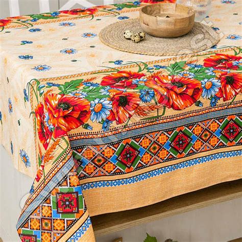 Скатертина на стіл лляна бавовняна 150 220 см на обідній стіл Мак колосок Id 1717868444