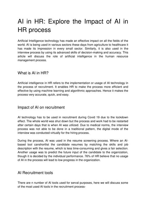 PPT AI In HR Explore The Impact Of AI In HR Process PowerPoint Presentation ID