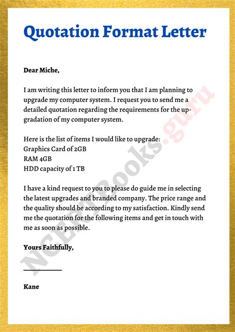 Free Quotation Format Letter Samples How To Write A Quotation Letter