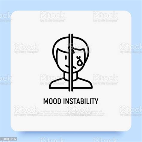 양극성 장애 기분 불안정 얇은 선 아이콘 정신 질환 얼굴의 절반은 행복하고 다른 하나는 울고 있습니다 벡터 그림입니다 Mental Wellbeing에 대한 스톡 벡터 아트