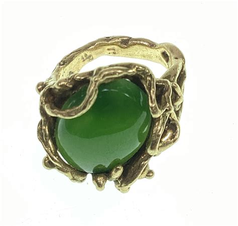 Lot 14k Yellow Gold And Jade Ring Size 75