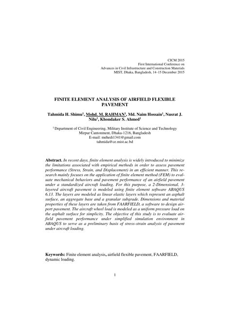 Pdf Finite Element Analysis Of Airfield Pavement