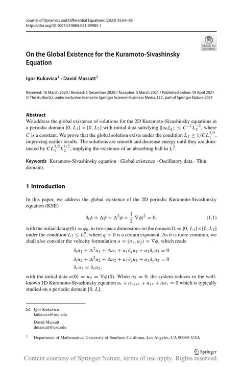 On The Global Existence For The Kuramoto Sivashinsky Equation Request Pdf