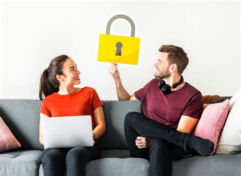 Premium Photo Couple With Cyber Security Lock Icon