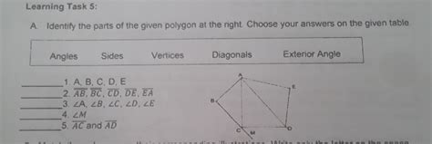 solved learning task 5 a identify the parts of the given polygon at