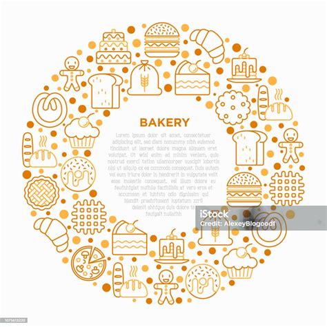 원 선 아이콘에서에서 빵집 개념 빵 팬케이크 밀가루 크루아상 도넛 꽈 배기 쿠키 진저 브레드 남자 먹고 햄버거 와플 토스트 벡터 일러스트 레이 션 인쇄 미디어 서식 파일